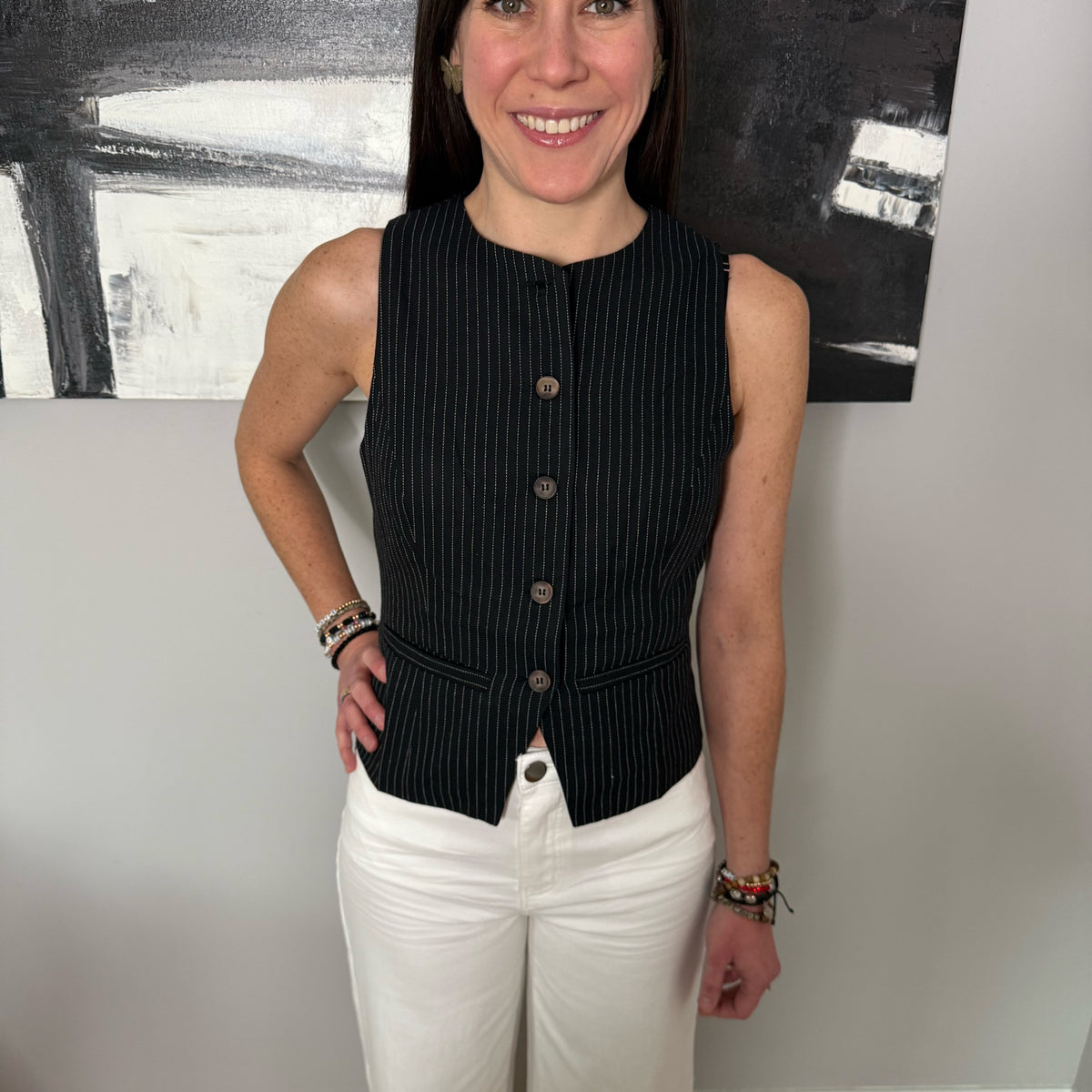 Black & White Striped Button Down Vest – Kasey's Closet